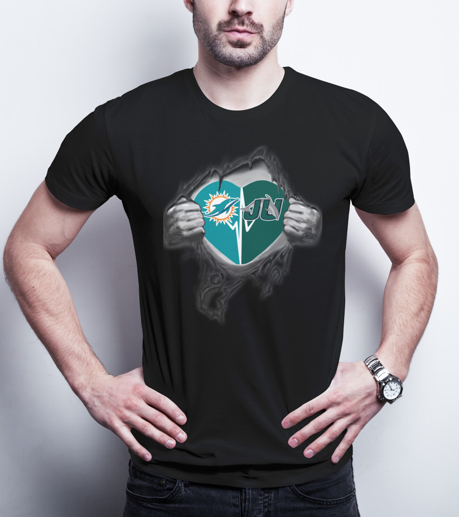 Miami Dolphins Jacksonville Dolphins Heart T-Shirt