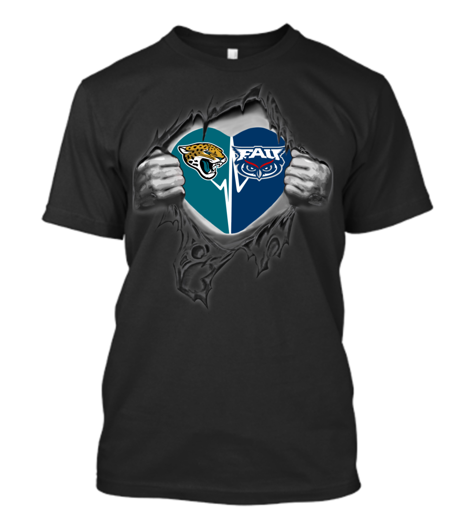 Jacksonville Jaguars Florida Atlantic Owls Heart Split T-Shirt