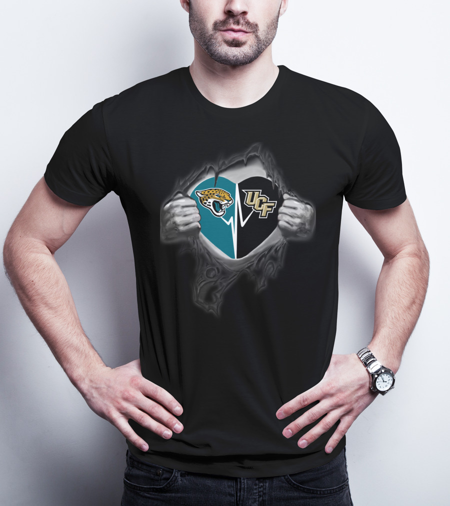 Jaguars Ucf Knights Heart Split Logo Nfl College Football Fandom T-Shirt