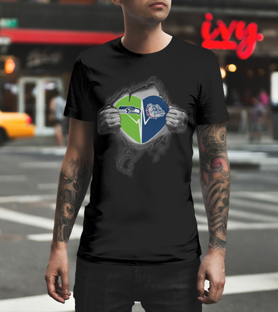 Seahawks Heart Gonzaga Bulldogs Logo Fan Support Fusion T-Shirt