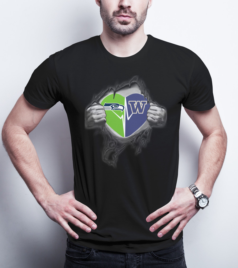 Seahawks Heart Washington Huskies Fusion T-Shirt