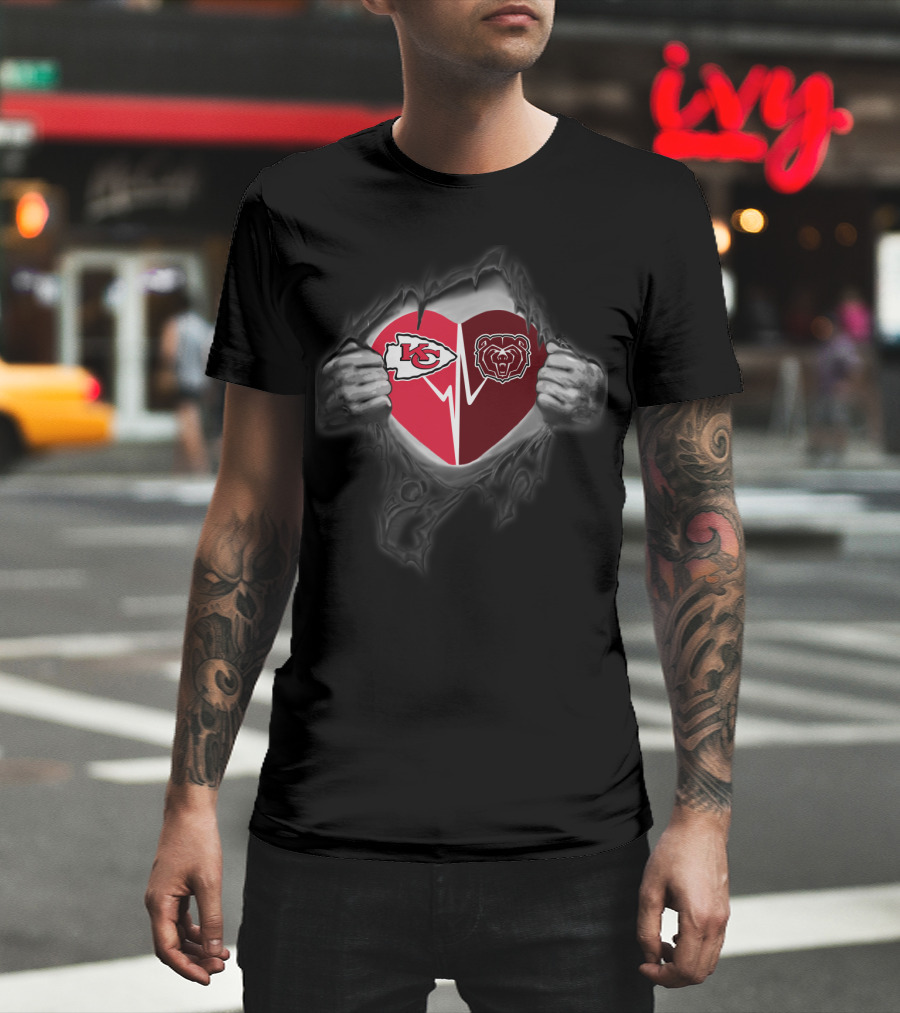 Kansas City Chiefs And Missouri State Bears Heart Logo Fusion T-Shirt