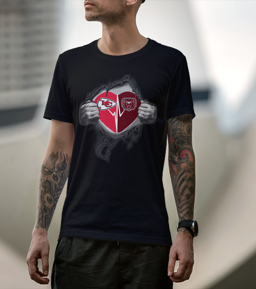 Kansas City Chiefs And Missouri State Bears Heart Logo Fusion T-Shirt