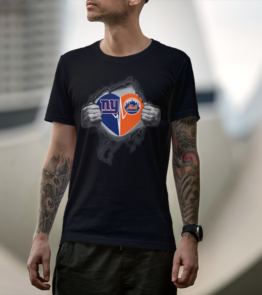 Ny Giants Mets Heartbeat Fan T-Shirt