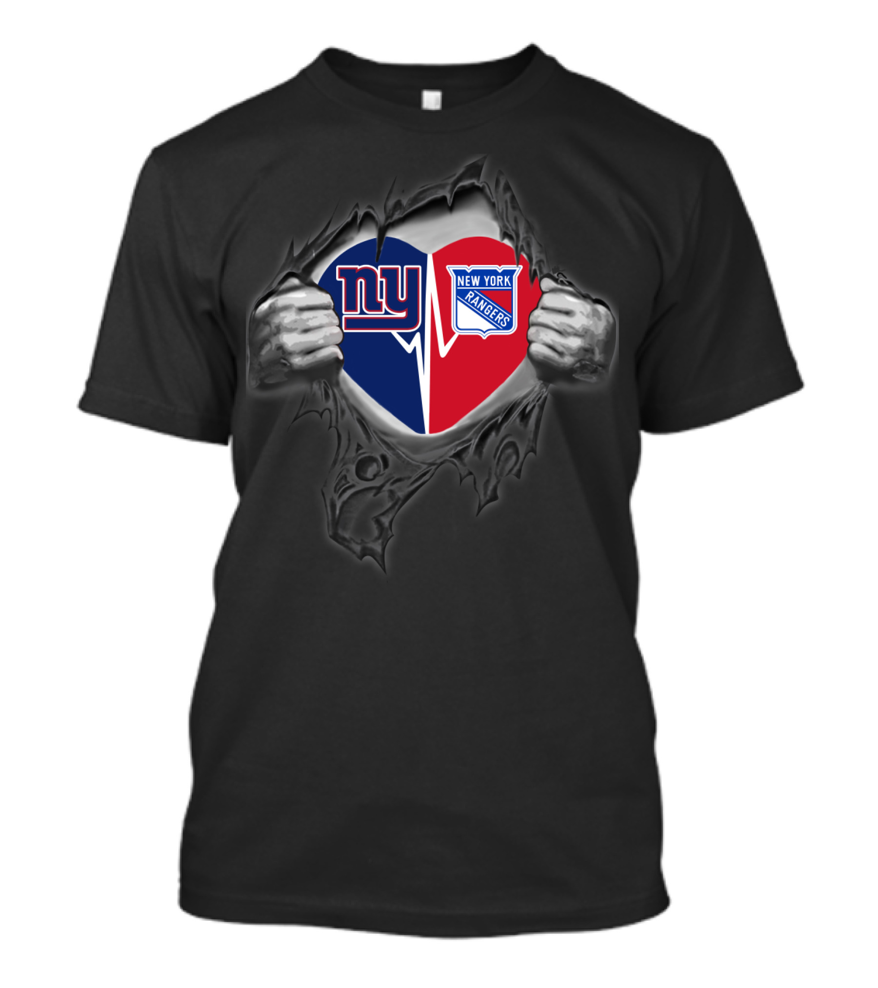 New York Giants New York Rangers Heartbeat Fusion T-Shirt