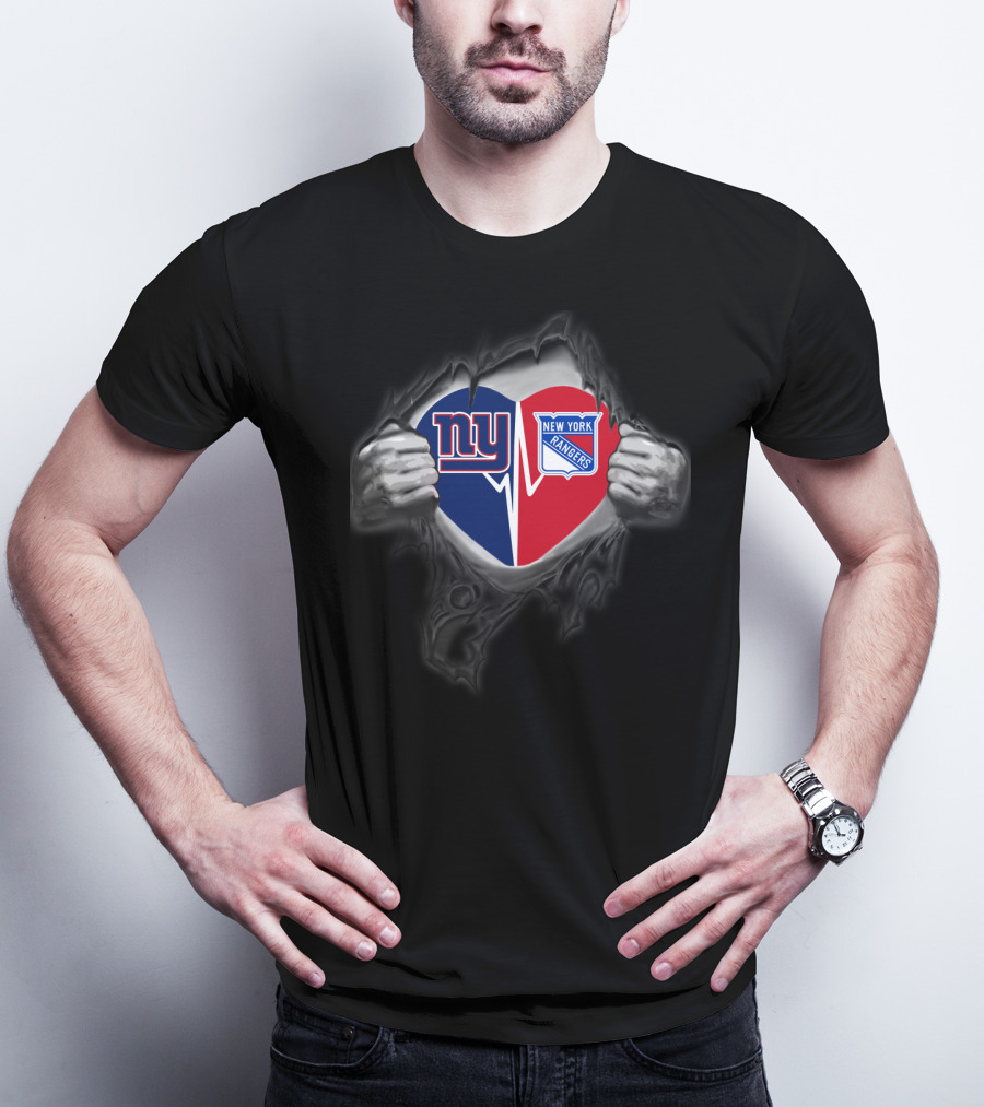 New York Giants New York Rangers Heartbeat Fusion T-Shirt