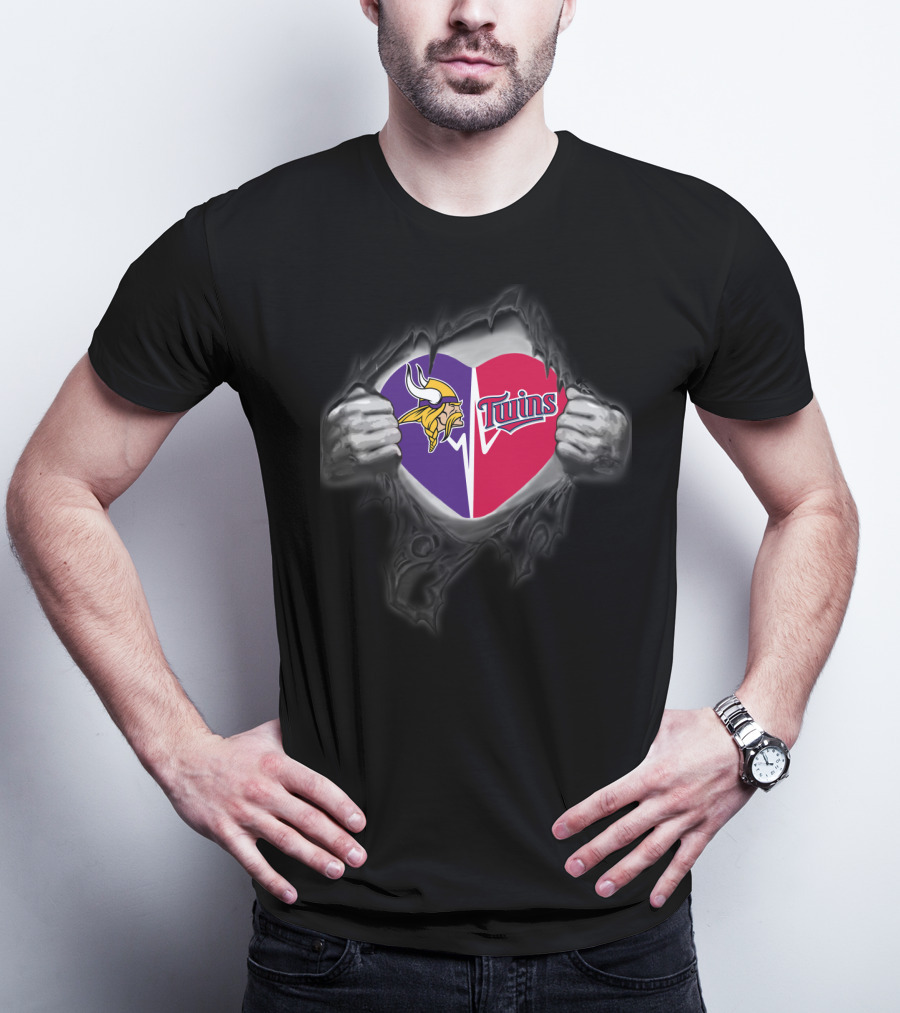 Minnesota Vikings Twins Heart Logo Busting Through T-Shirt
