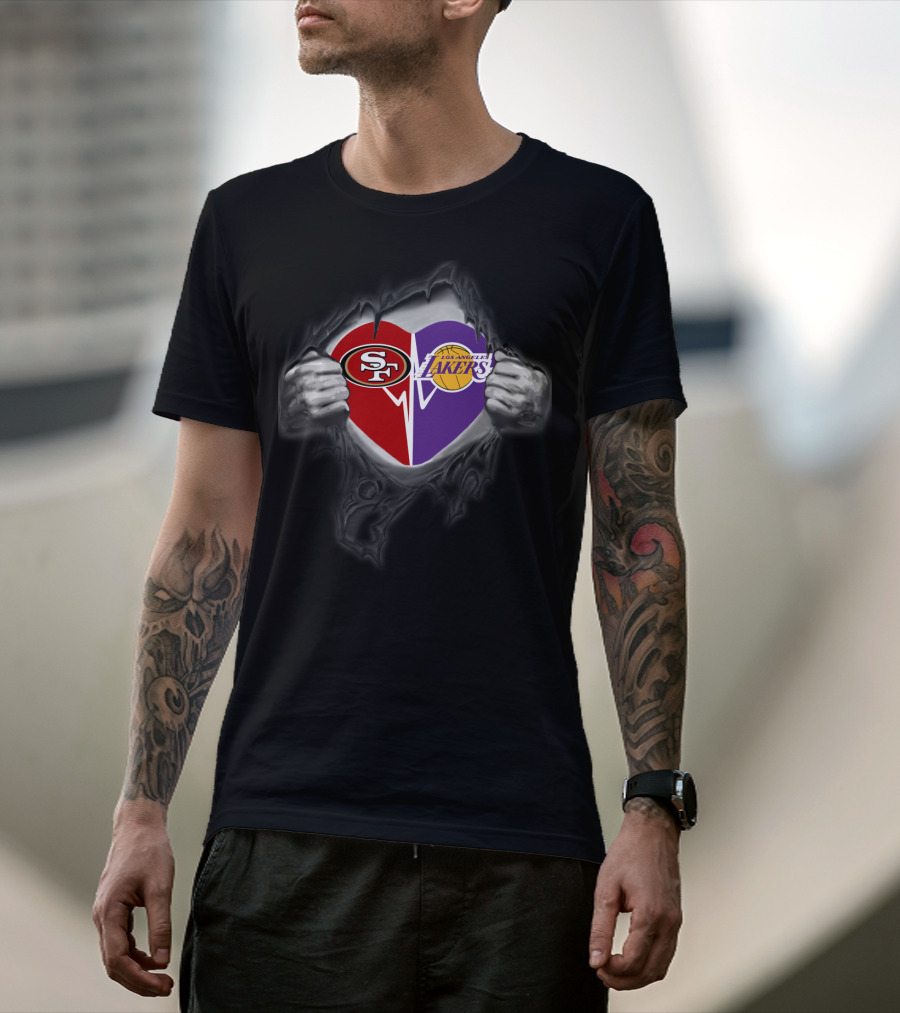 San Francisco 49ers Los Angeles Lakers Heart Logo Burst T-Shirt