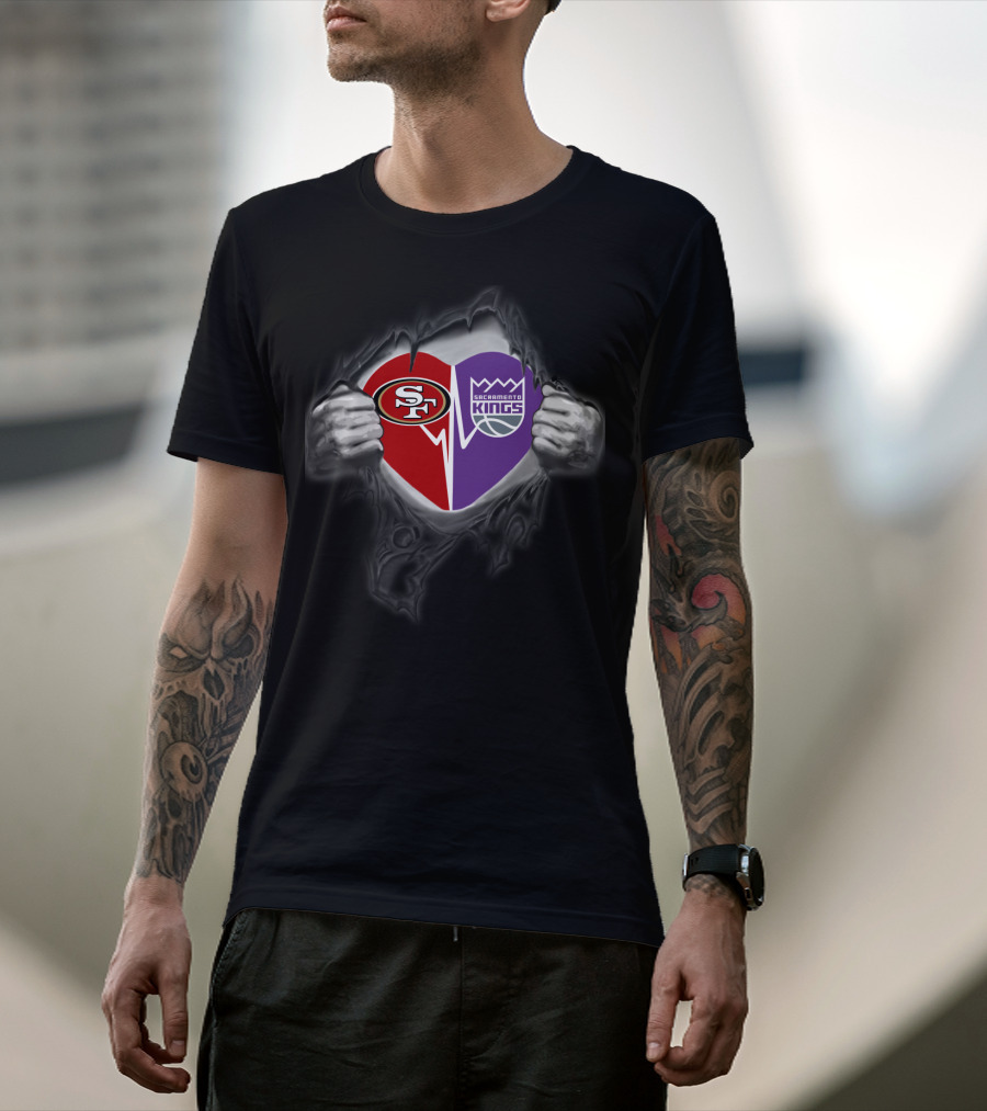49ers Sacramento Kings Heart Torn Logo Combination T-Shirt