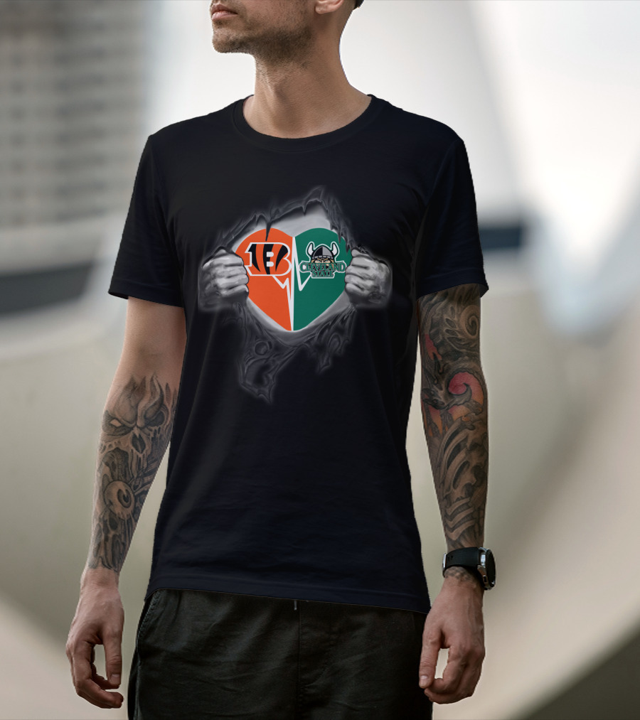 Bengals Cleveland State Vikings Heart Rip T-Shirt