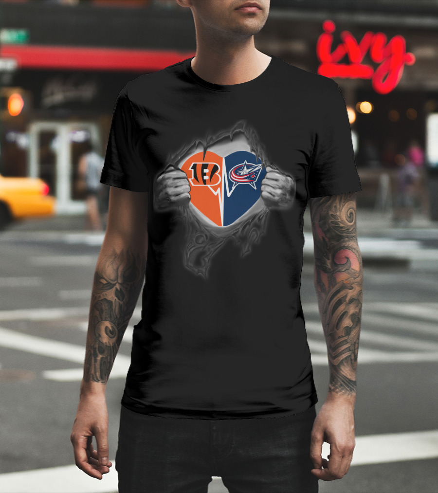 Bengals And Columbus Blue Jackets Heart Logo Split T-Shirt