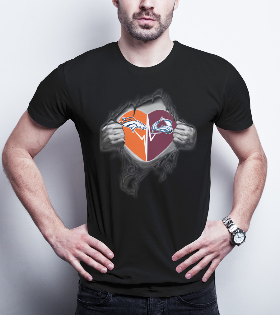 Broncos Colorado Avalanche Heart Logo Collaboration Fan T-Shirt