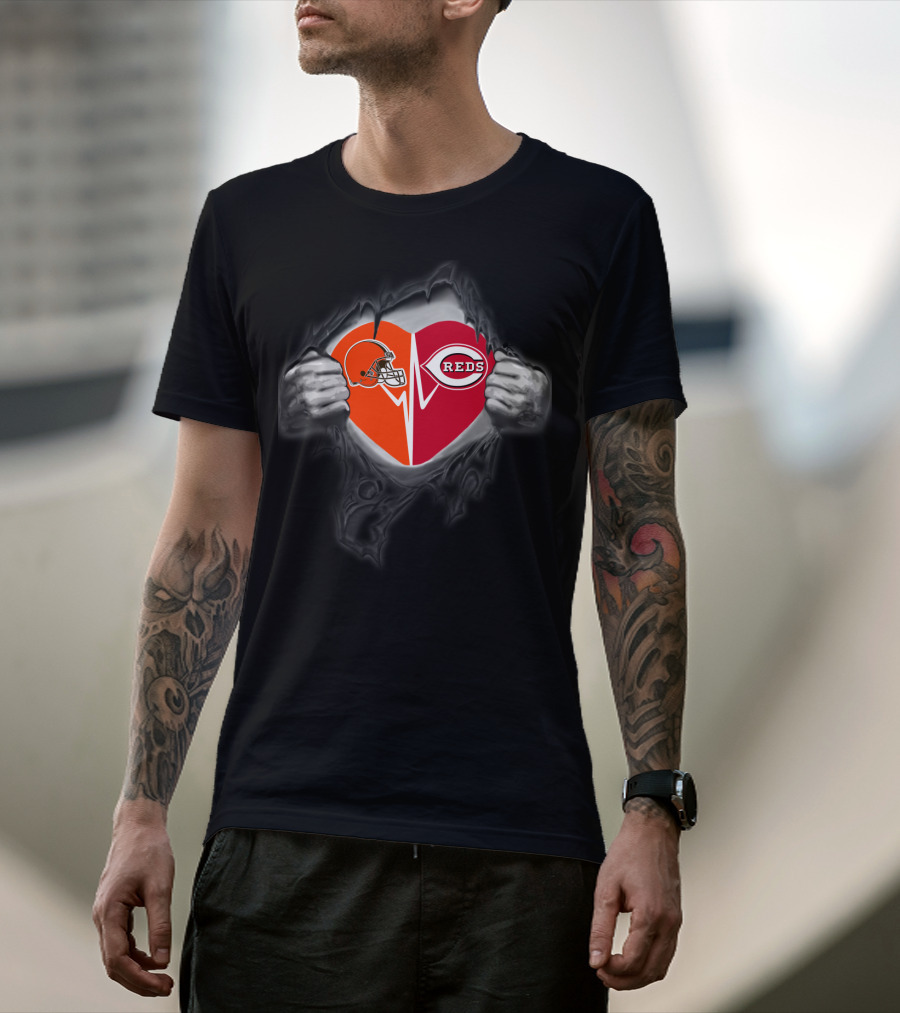 Browns Reds Heart Logo Tear T-Shirt