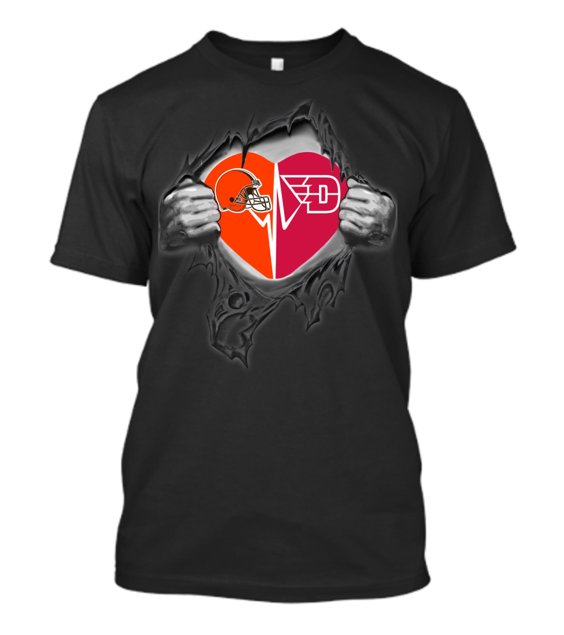 Cleveland Browns And Dayton Flyers Heart Emblem Fusion T-Shirt