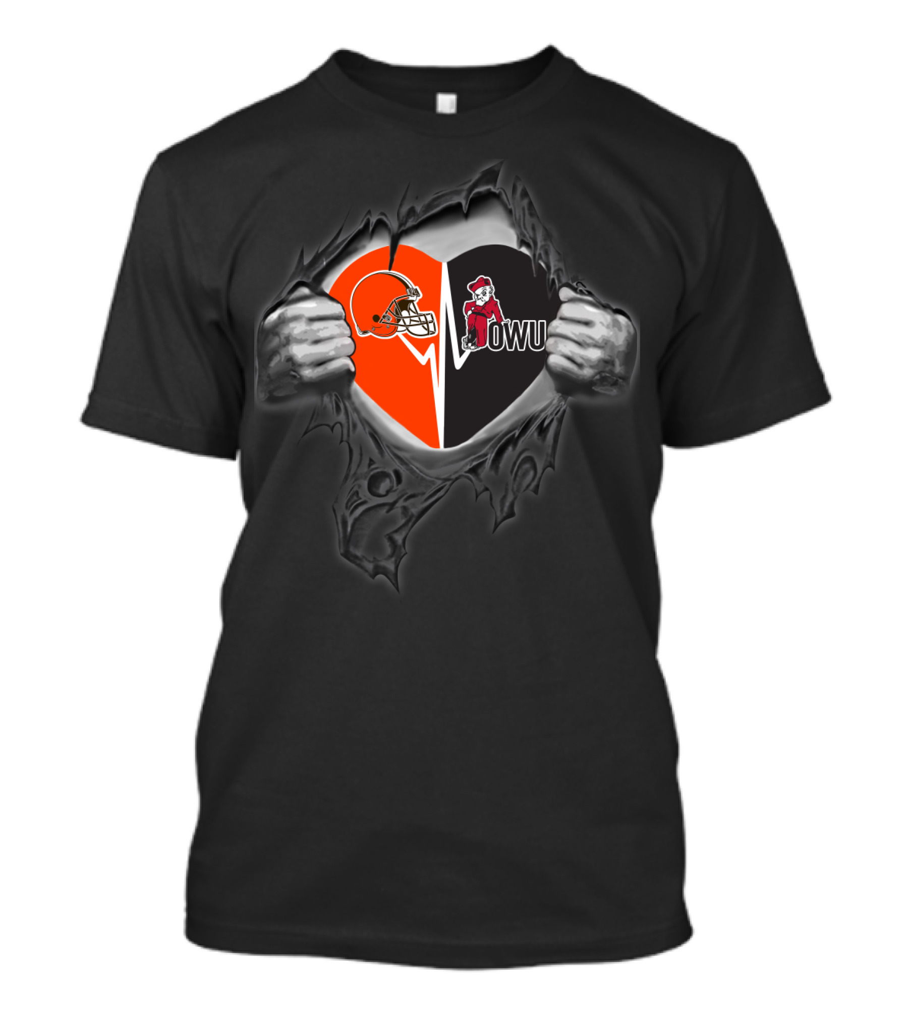 Cleveland Browns Ohio Wesleyan Battling Bishops Owu Football Heart T-Shirt