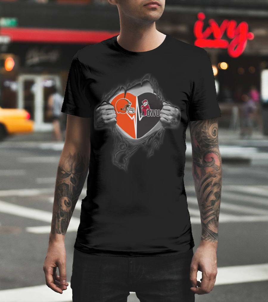 Cleveland Browns Ohio Wesleyan Battling Bishops Owu Football Heart T-Shirt