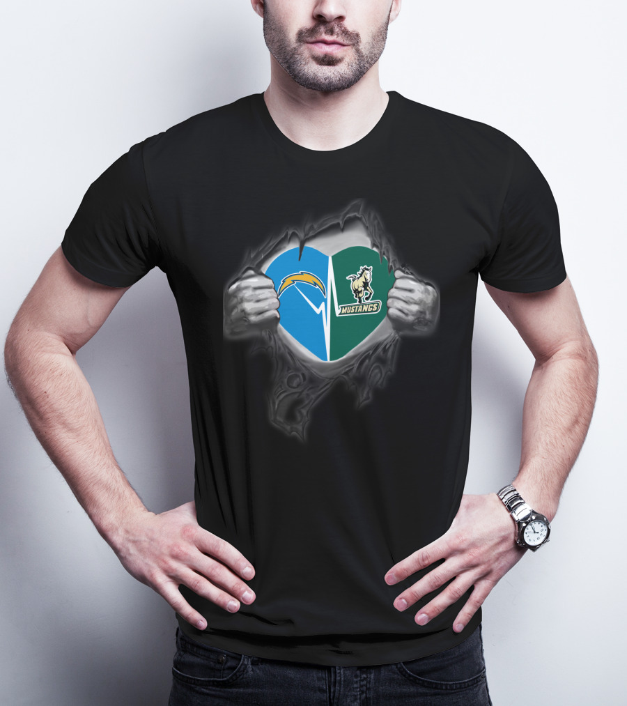 Los Angeles Chargers Heart And Cal Poly Mustangs Fusion T-Shirt