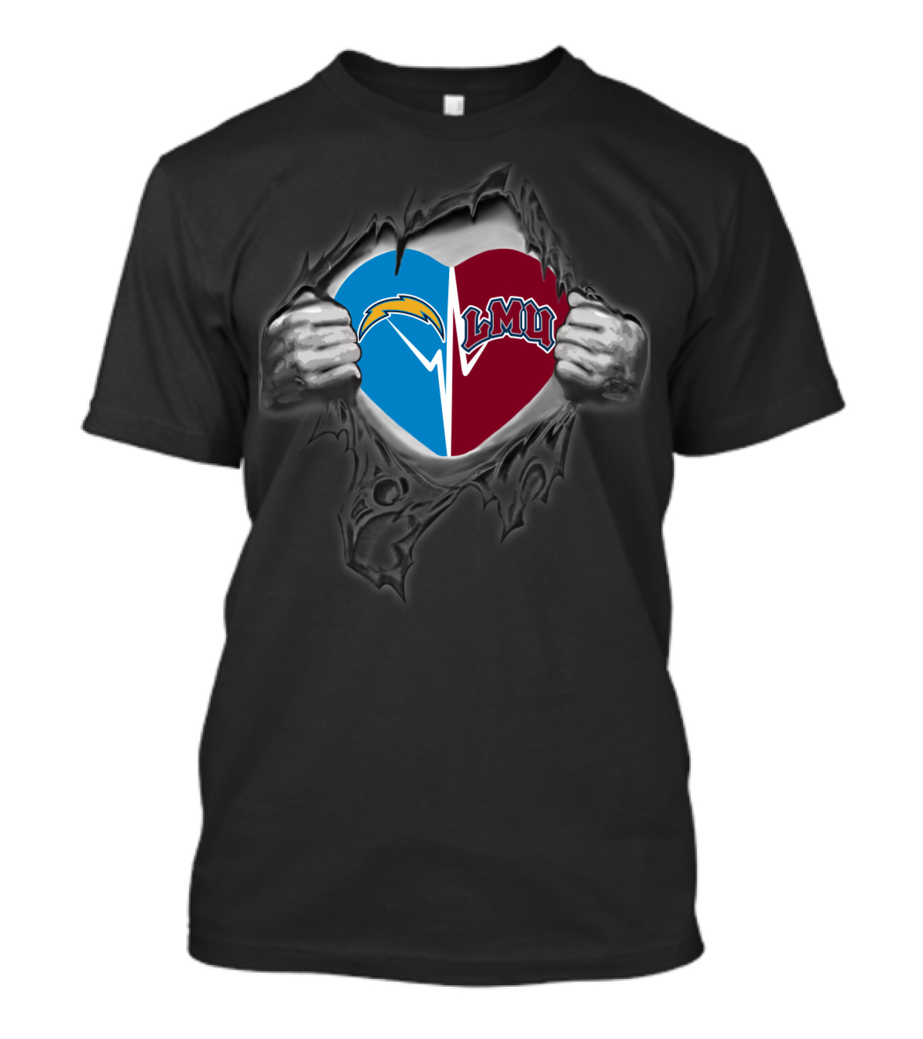 Chargers Lmu Lions Heart Logo Fusion T-Shirt