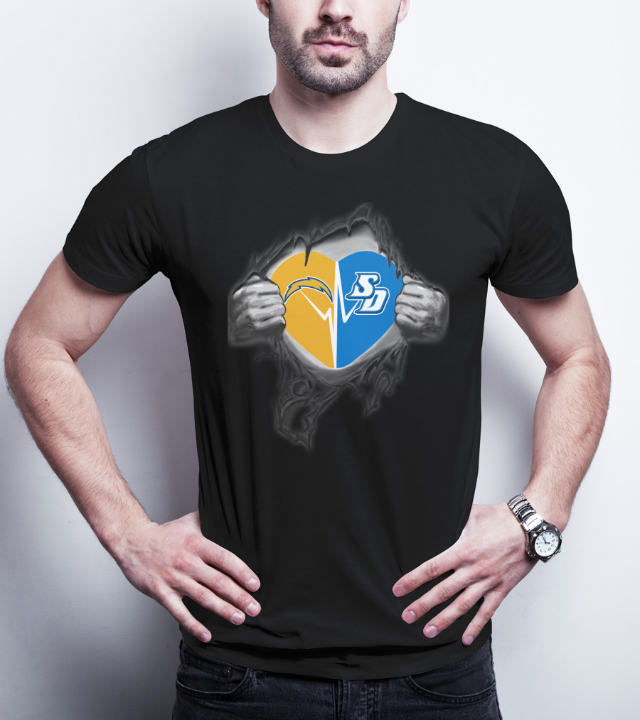 Chargers San Diego Toreros Heart Logo Rip T-Shirt