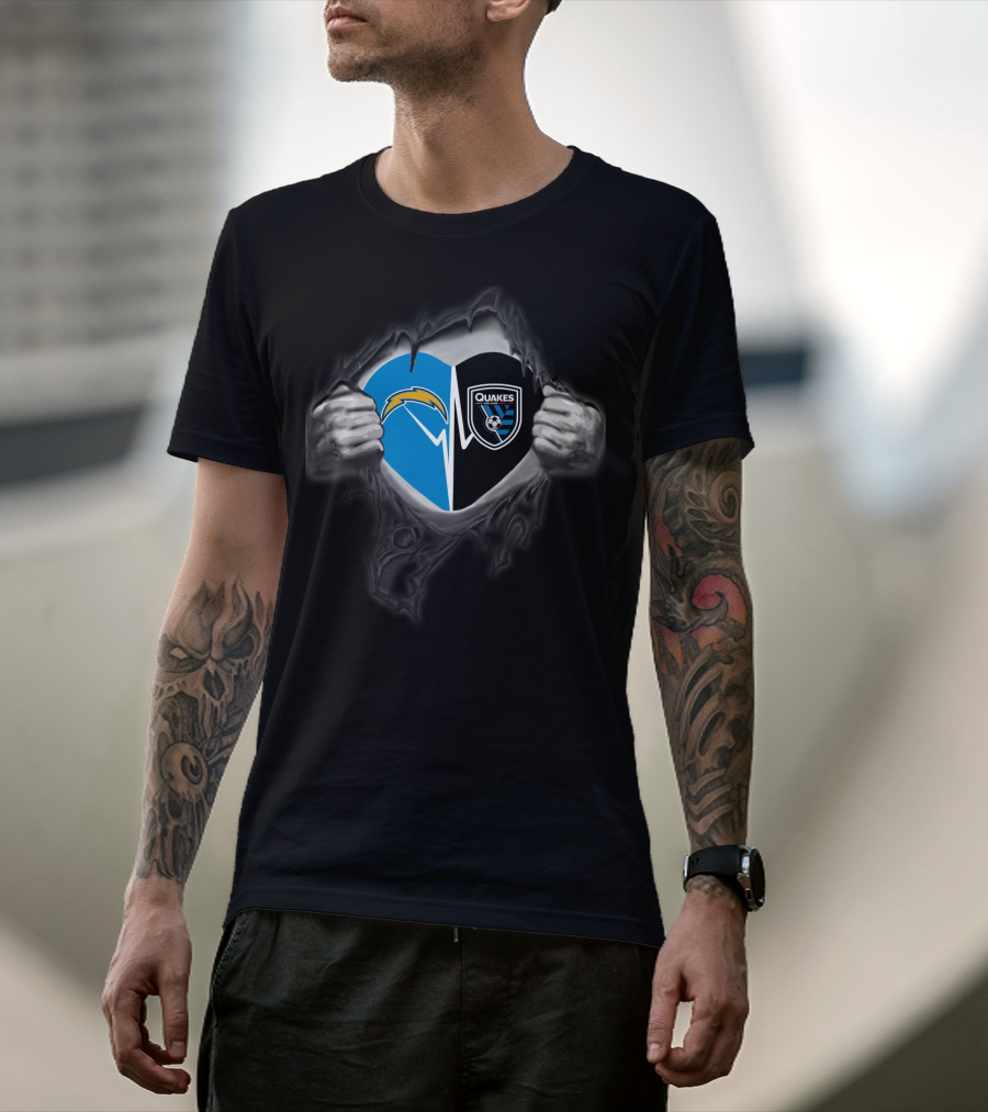 Chargers San Jose Earthquakes Heart Logo Combination T-Shirt