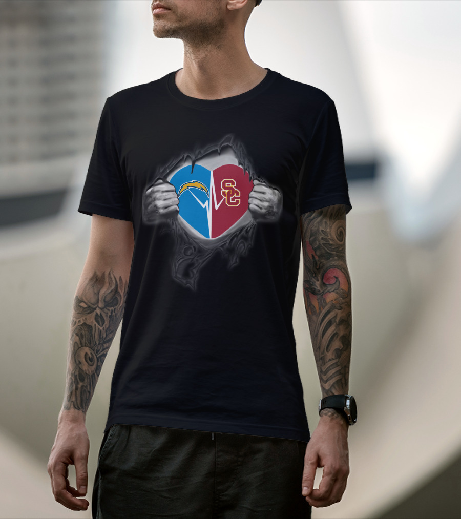 Chargers Usc Trojans Heart Logo Mashup T-Shirt