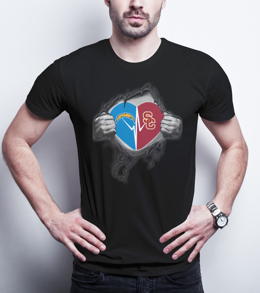 Chargers Usc Trojans Heart Logo Mashup T-Shirt