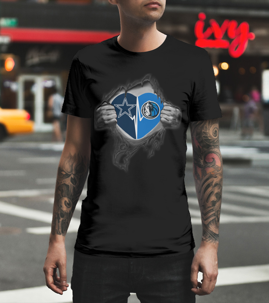 Dallas Cowboys Mavericks Heart Logo Fusion T-Shirt