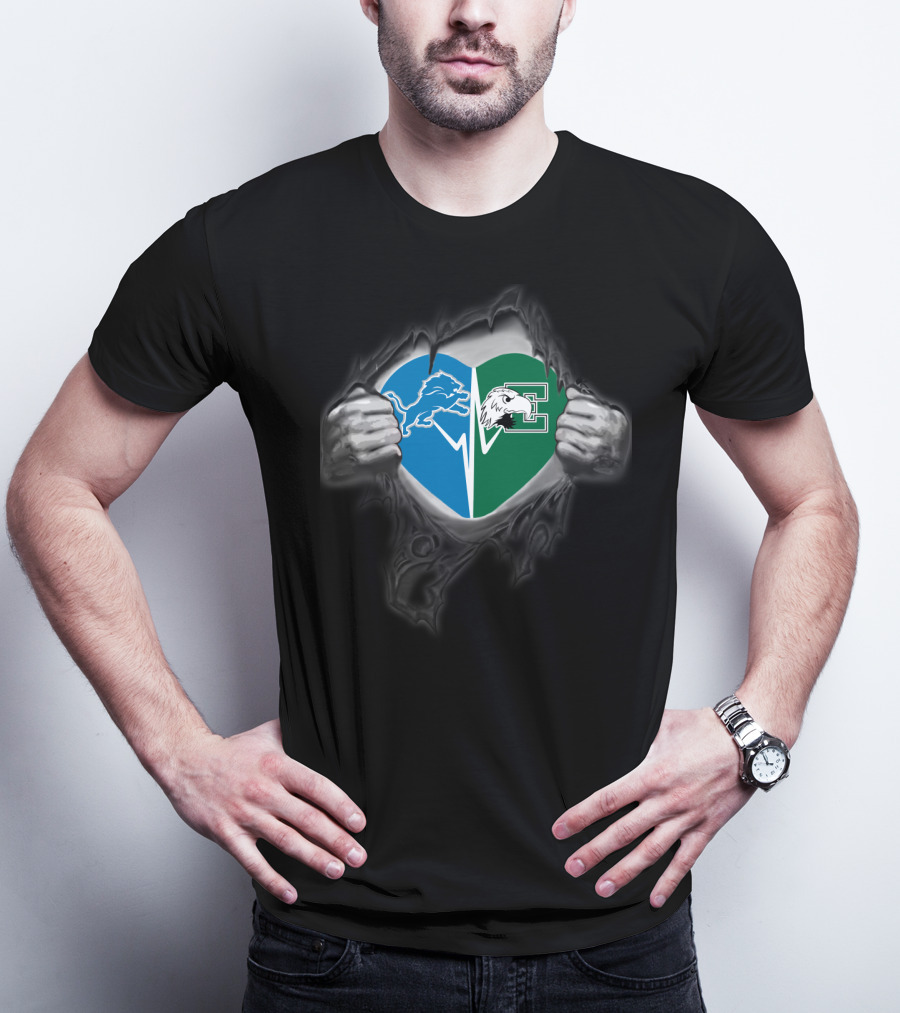 Detroit Lions Eastern Michigan Eagles Heart T-Shirt