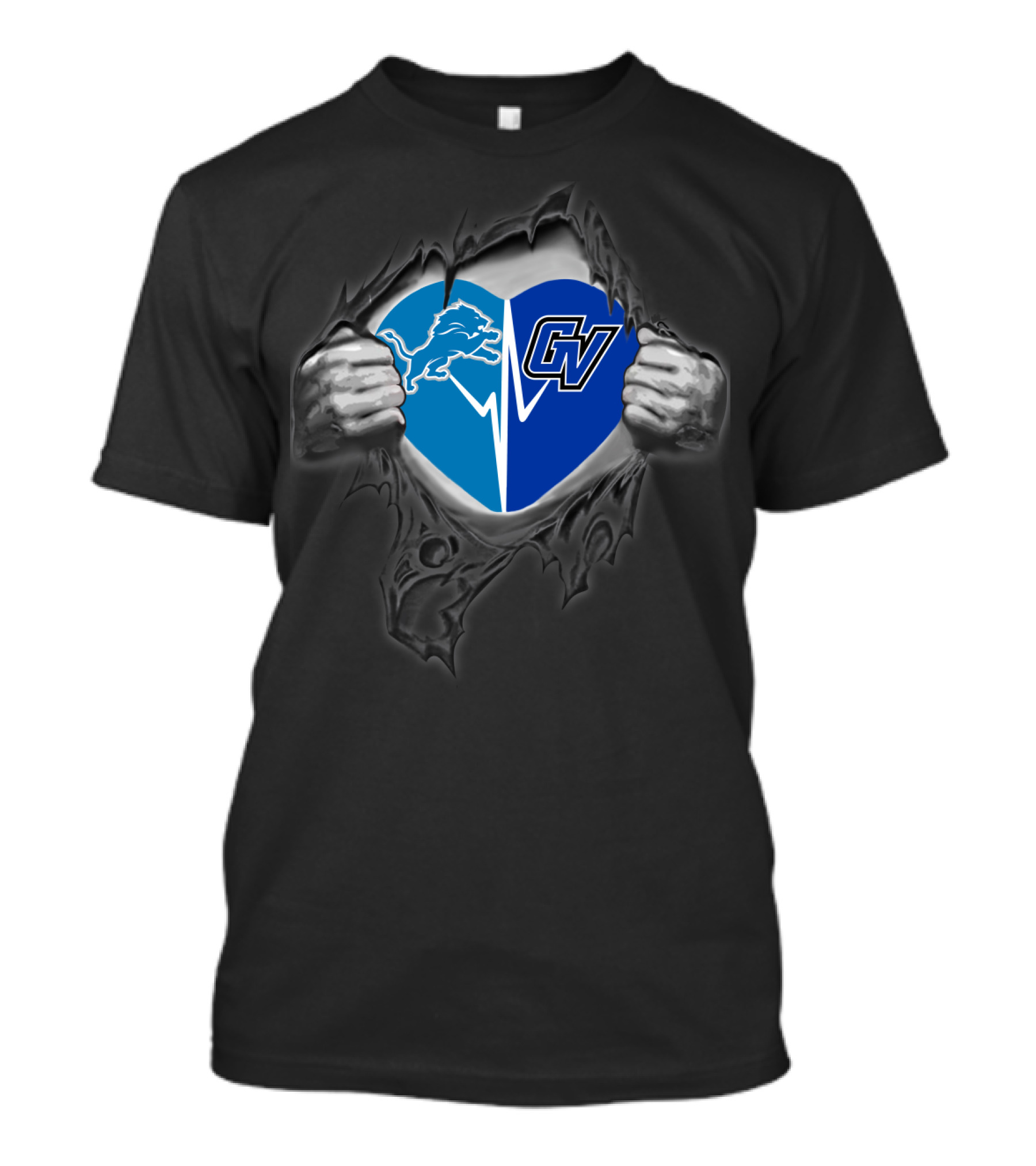 Detroit Lions And Grand Valley State University Lakers Heart T-Shirt