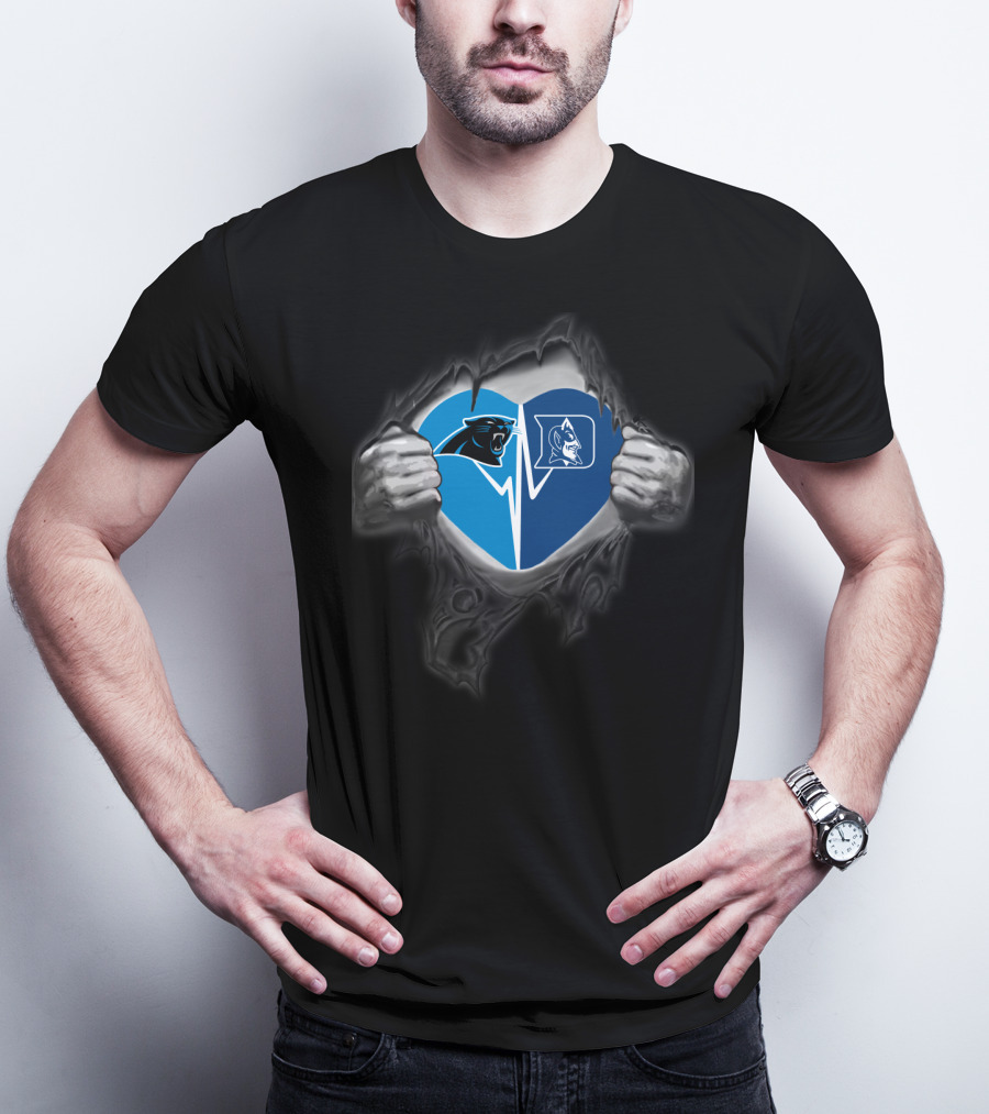 Carolina Panthers Duke Blue Devils Heart Torn Black T-Shirt
