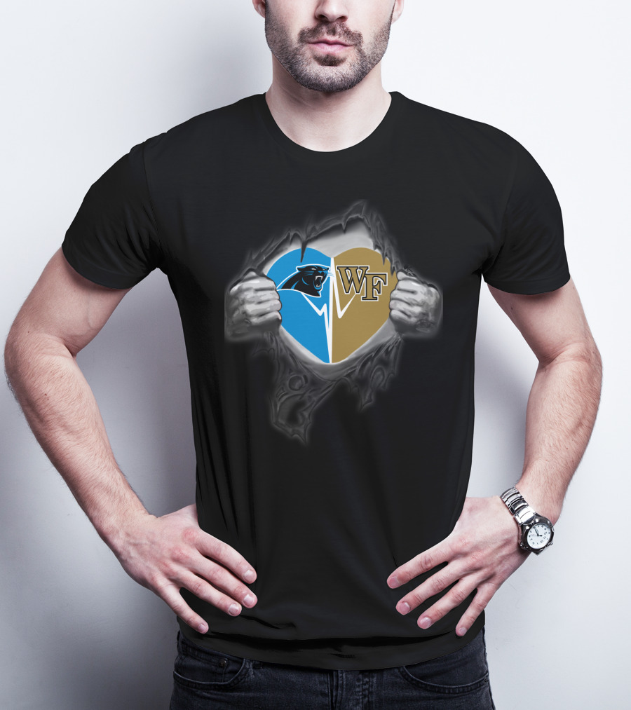 Carolina Panthers Wake Forest Heart Logo Tear T-Shirt