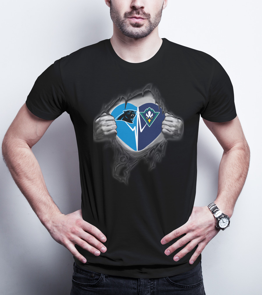 Panthers Seahawks Heart Logo Fusion T-Shirt