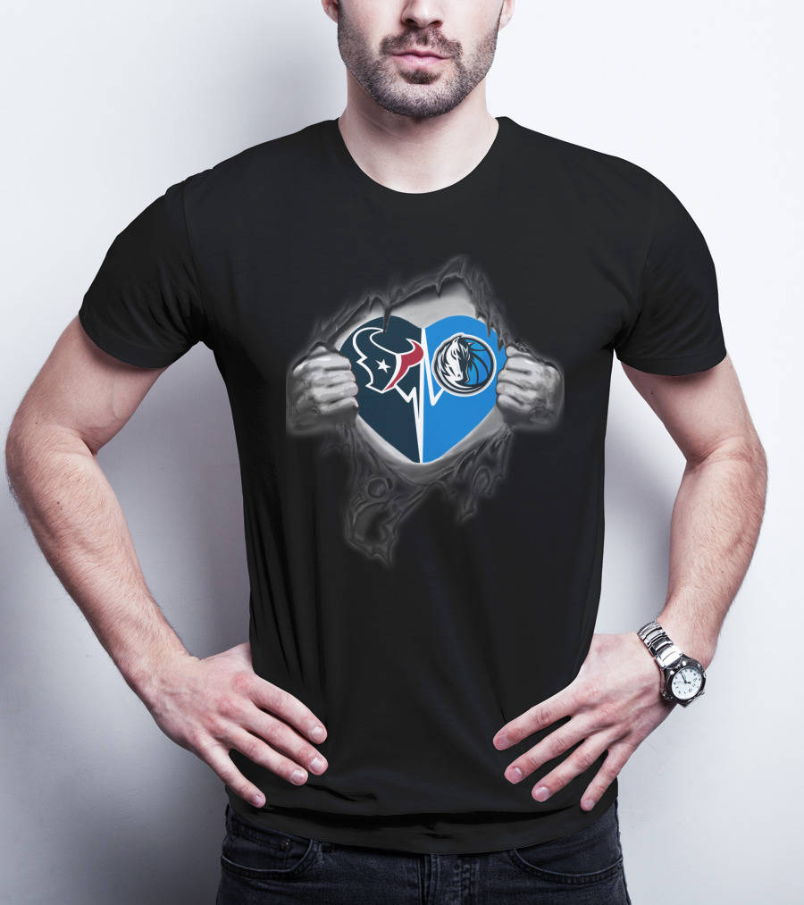 Texans Houston Dallas Mavericks Heart Logo Fusion T-Shirt