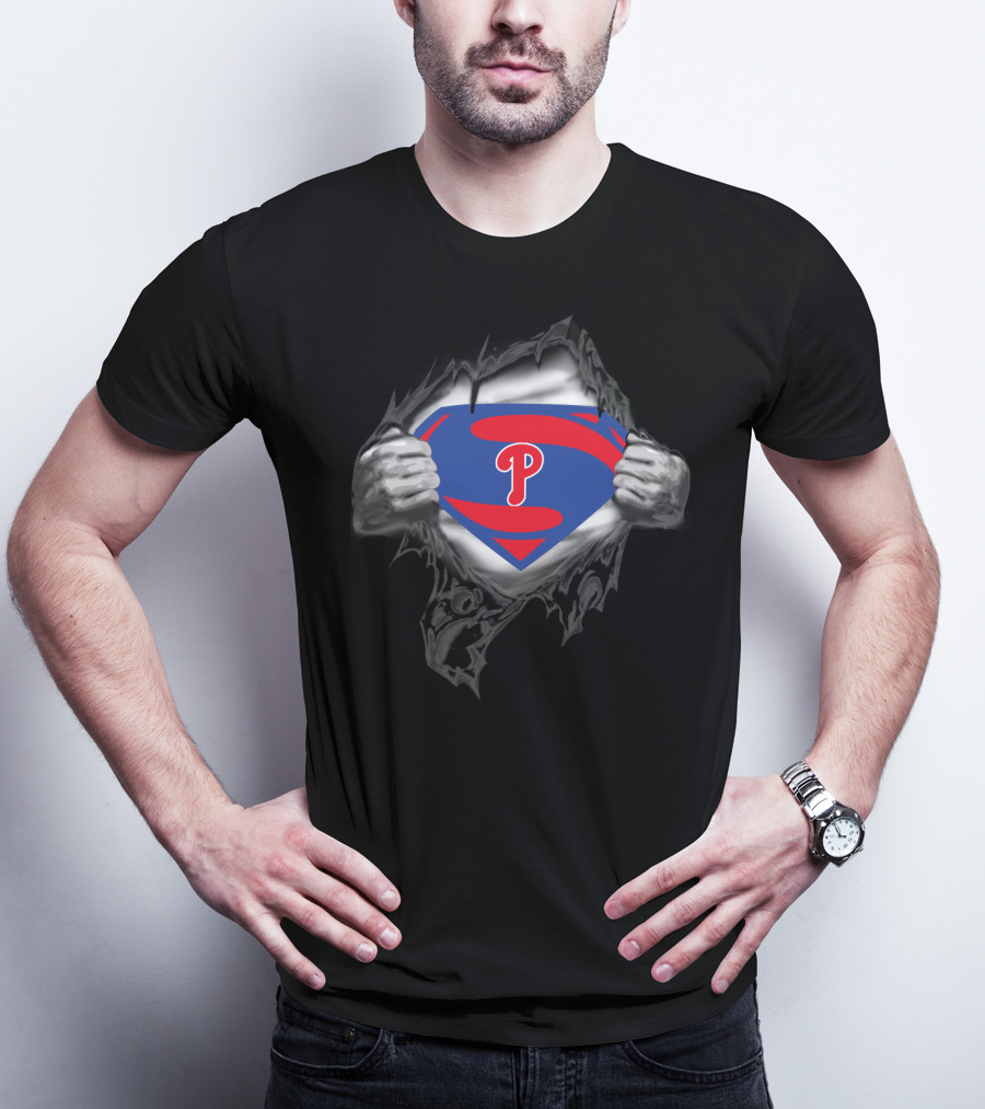 Superman Phillies Logo Emblem In Tearing Shield T-Shirt