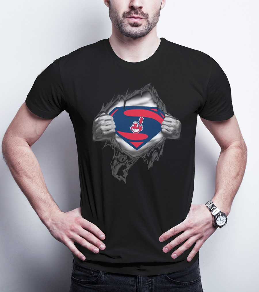 Super Cleveland Indians 22 Logo Inside Superman Shield T-Shirt