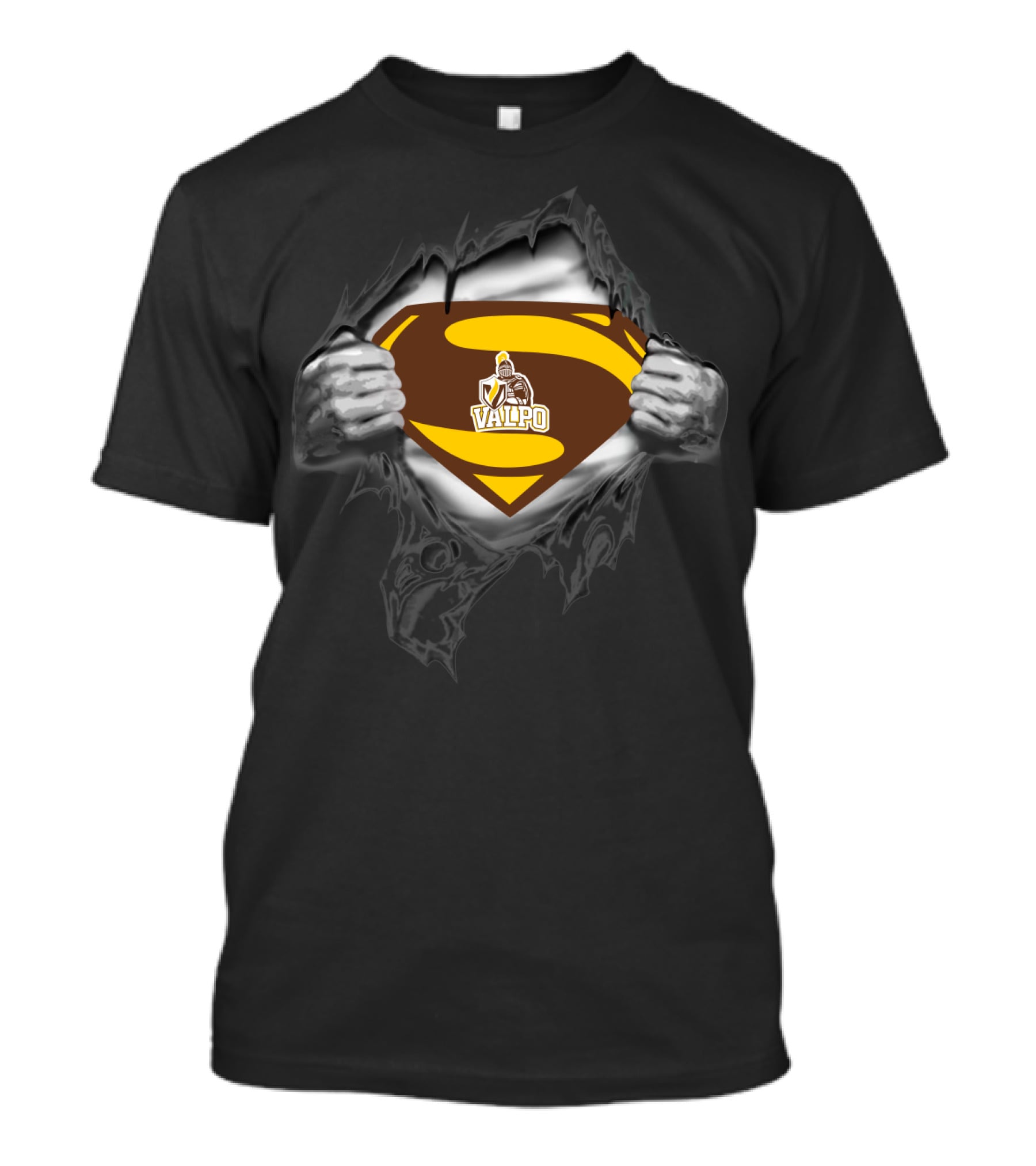 Valpo Crusaders Superhero Emblem With Ripped Effect T-Shirt