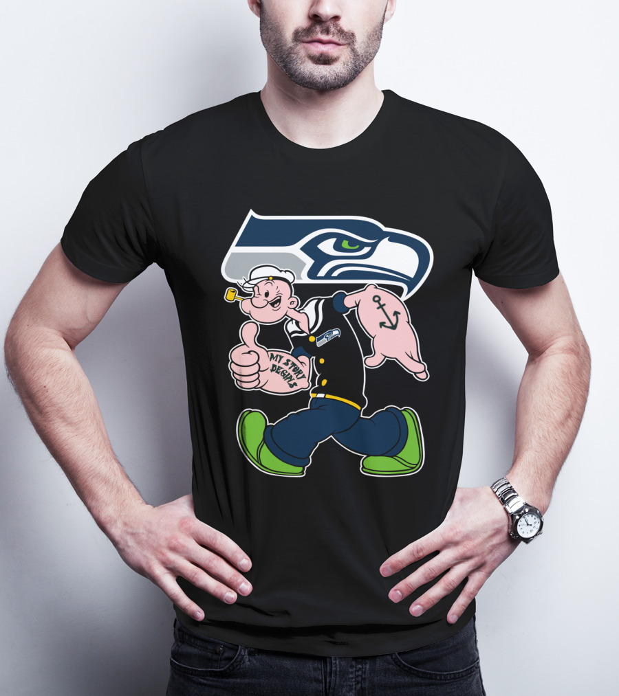 Seattle Seahawks Popeye Anchor Cartoon T-Shirt