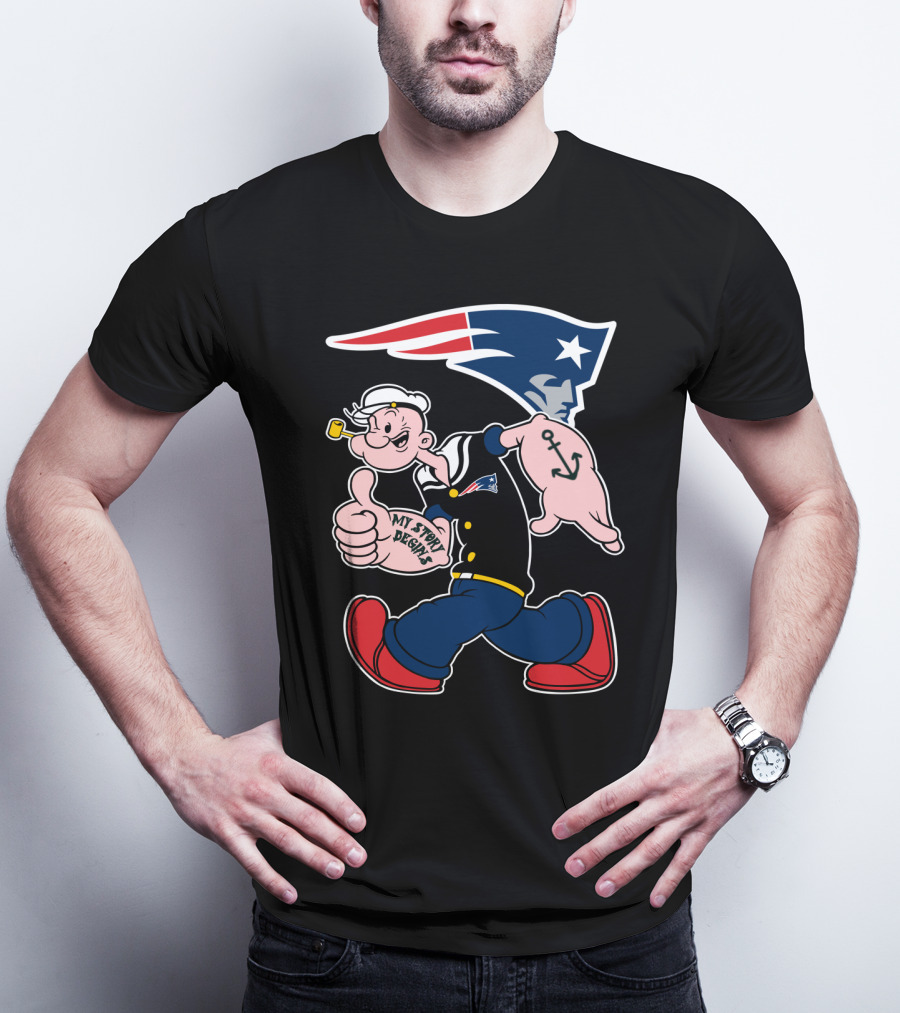 New England Patriots My Story Begins Popeye Navy Sailor Iconic Cartoon Football T-Shirt