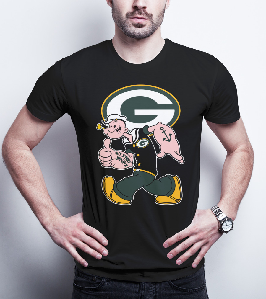 Popeye My Story Begins Green Bay Packers G Logo Anchor Tattoo T-Shirt