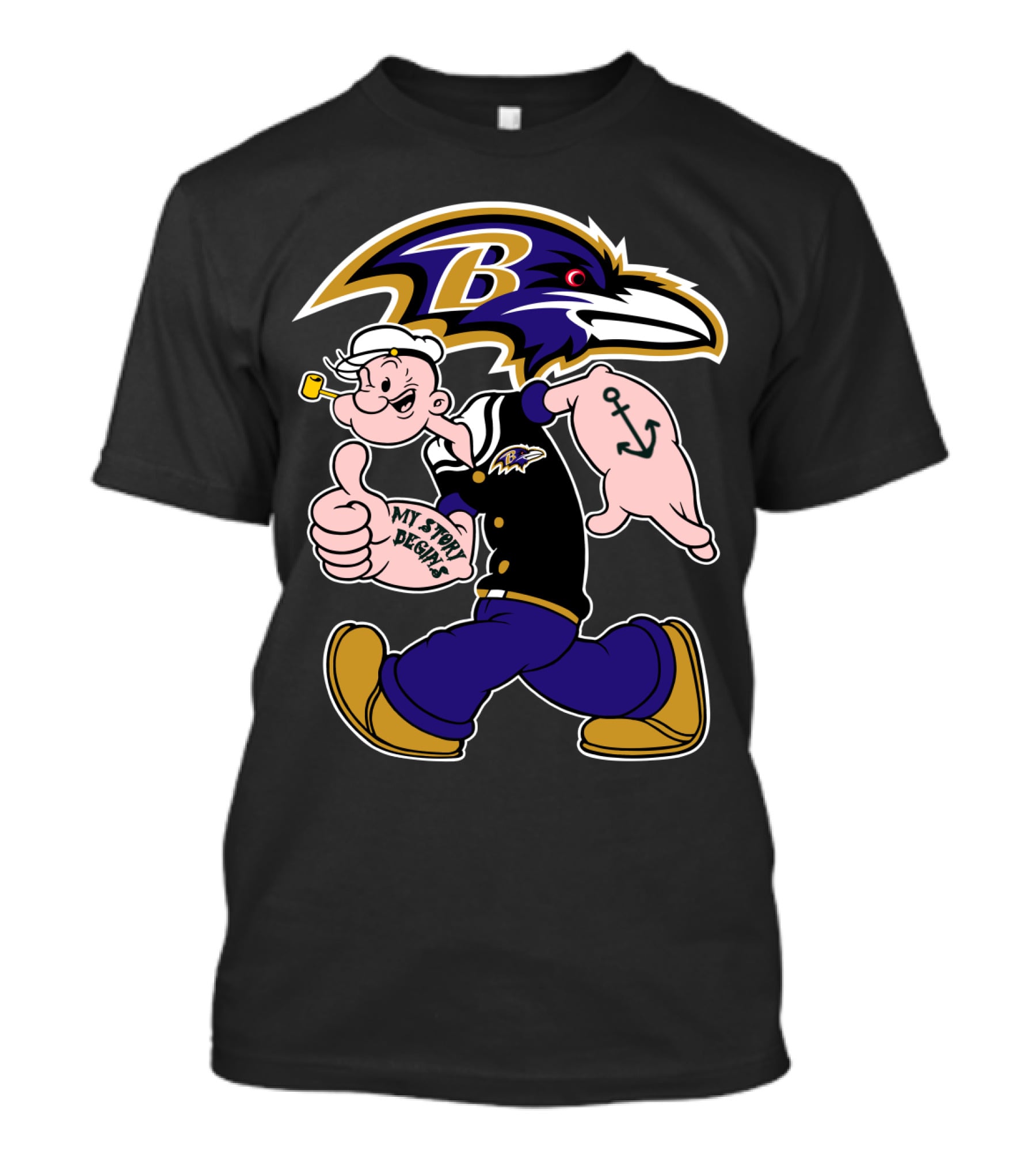 Baltimore Ravens Popeye Cartoon Character Nfl Crossover My Story Begins T-Shirt