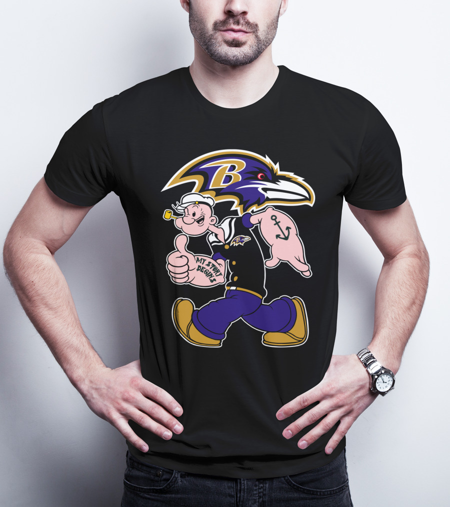 Baltimore Ravens Popeye Cartoon Character Nfl Crossover My Story Begins T-Shirt