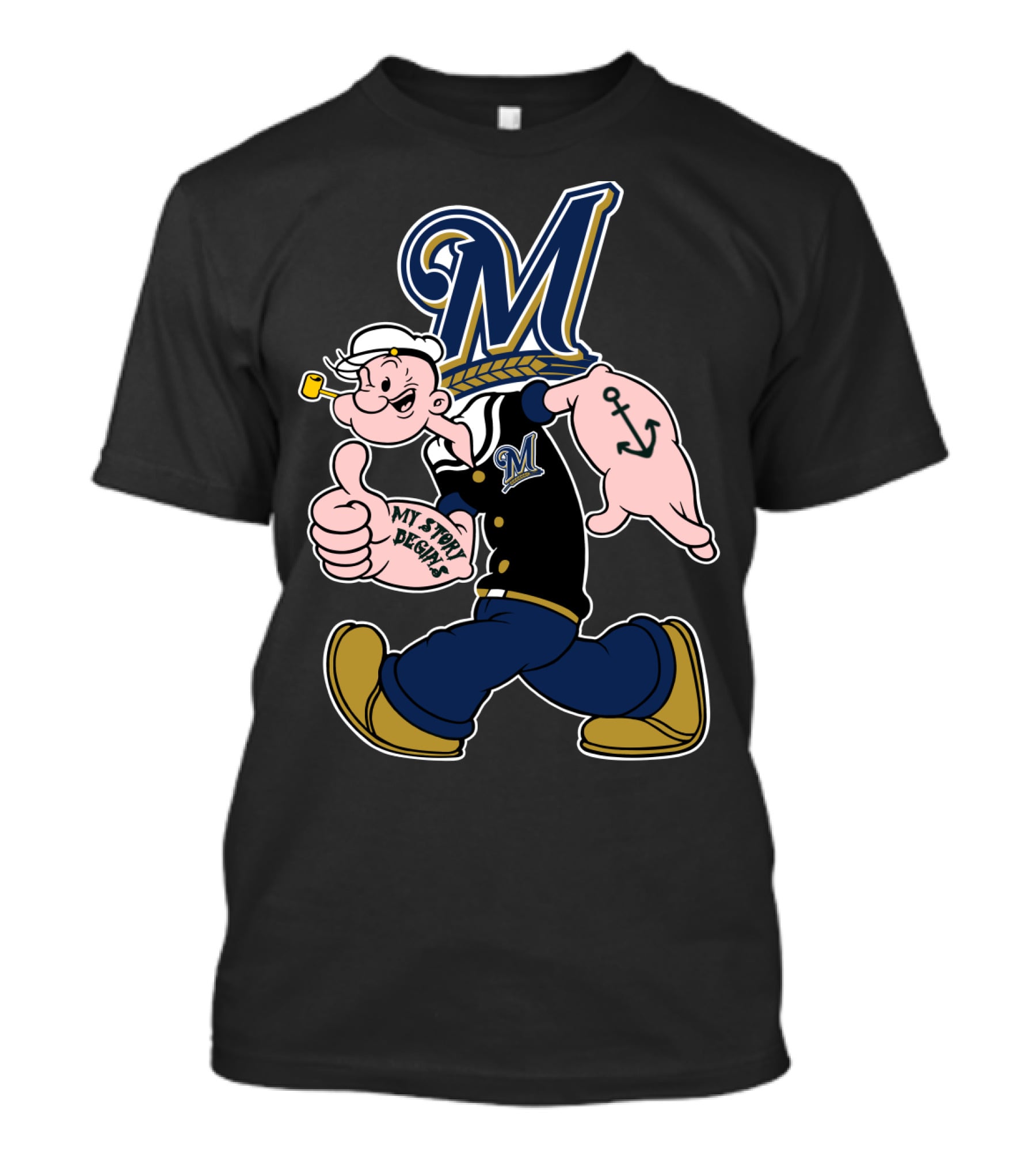 Milwaukee Brewers Popeye Anchor Baseball T-Shirt