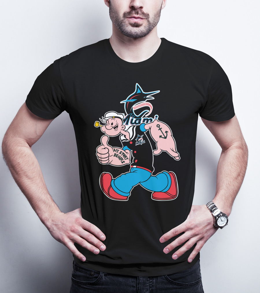 Miami Marlins Popeye Baseball Crossover Mystorydesigns T-Shirt