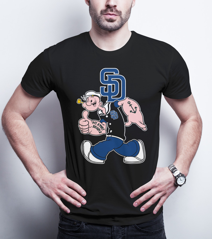 Sd Padres My Story Designs Popeye Walking Anchor Tattoo T-Shirt