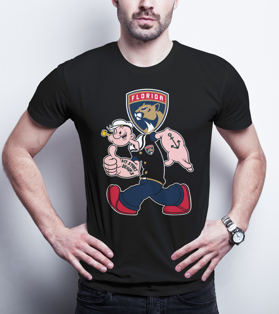 Florida Panthers Popeye Anchor Patch Thumbs Up T-Shirt