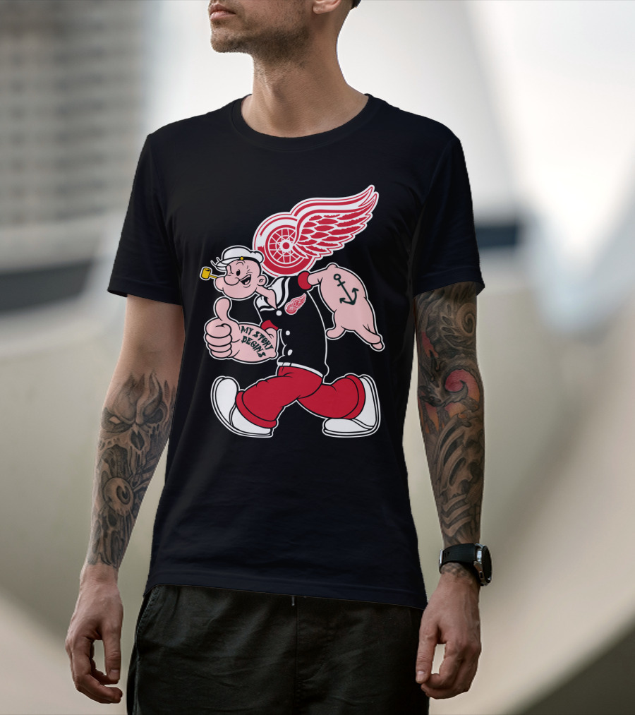 Popeye Detroit Red Wings My Story Begins Anchor 81 T-Shirt