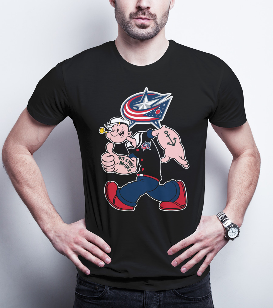 Columbus Blue Jackets Popeye Anchor 83 My Story Designs T-Shirt