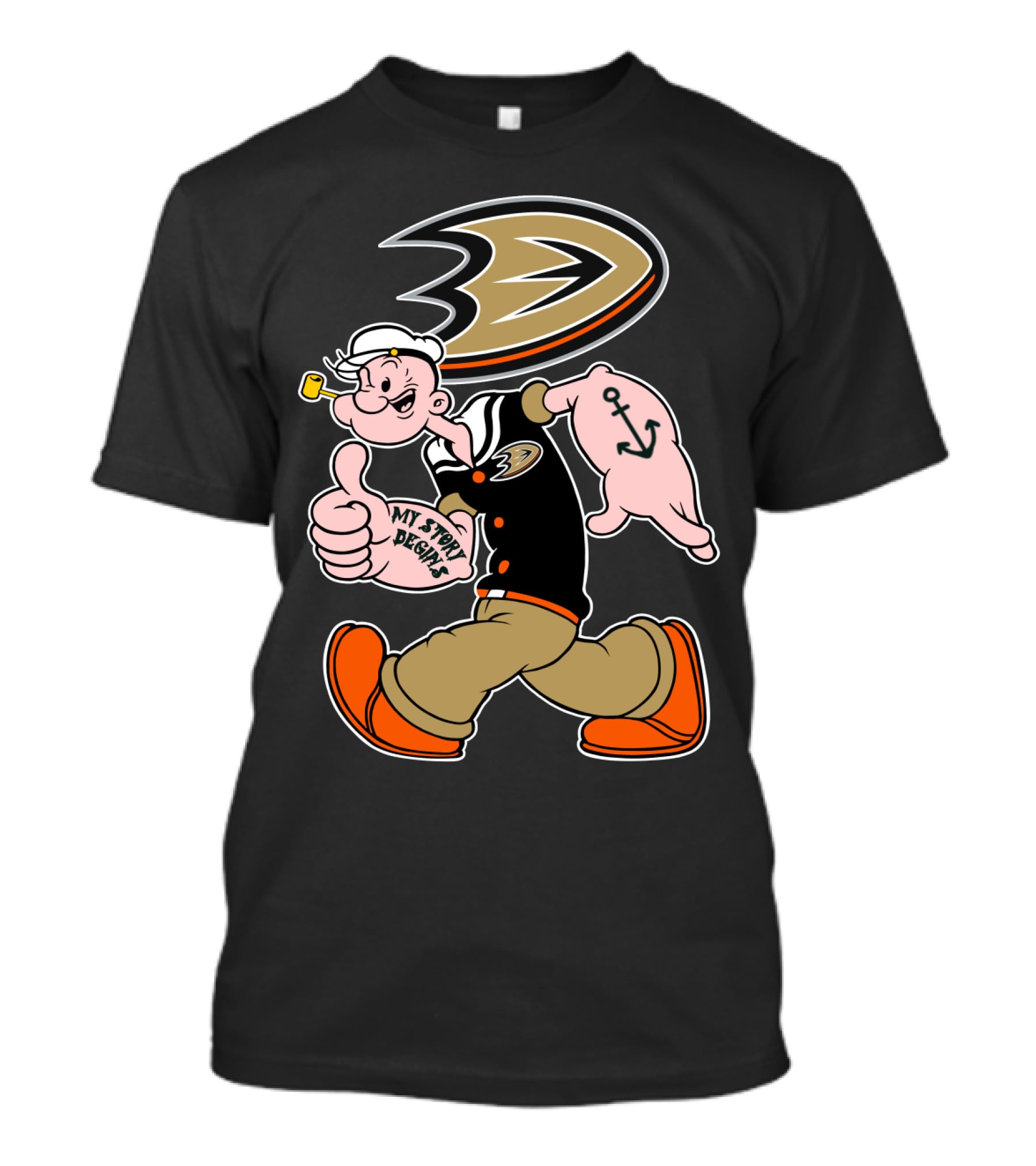 Anaheim Ducks '92 Popeye Crossover With My Story Designs T-Shirt