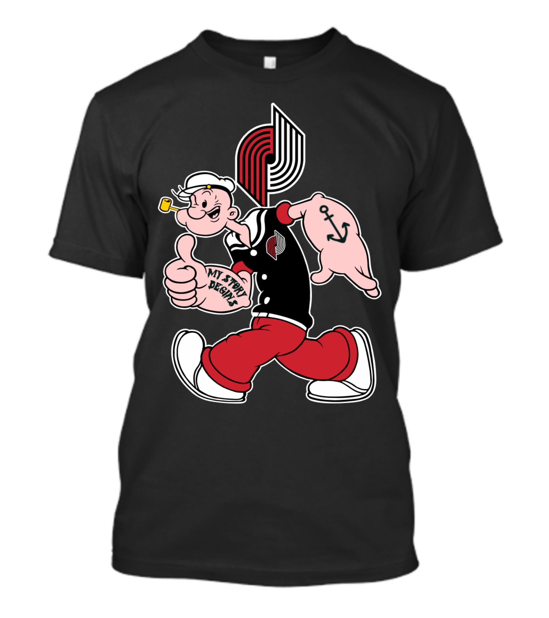Portland Trail Blazers My Story Design Popeye Anchor Logo 98 T-Shirt