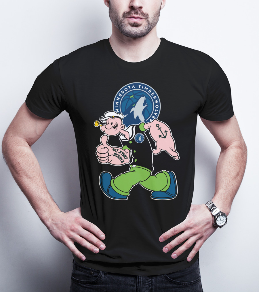 Minnesota Timberwolves Popeye Cartoon Character Crossover T-Shirt